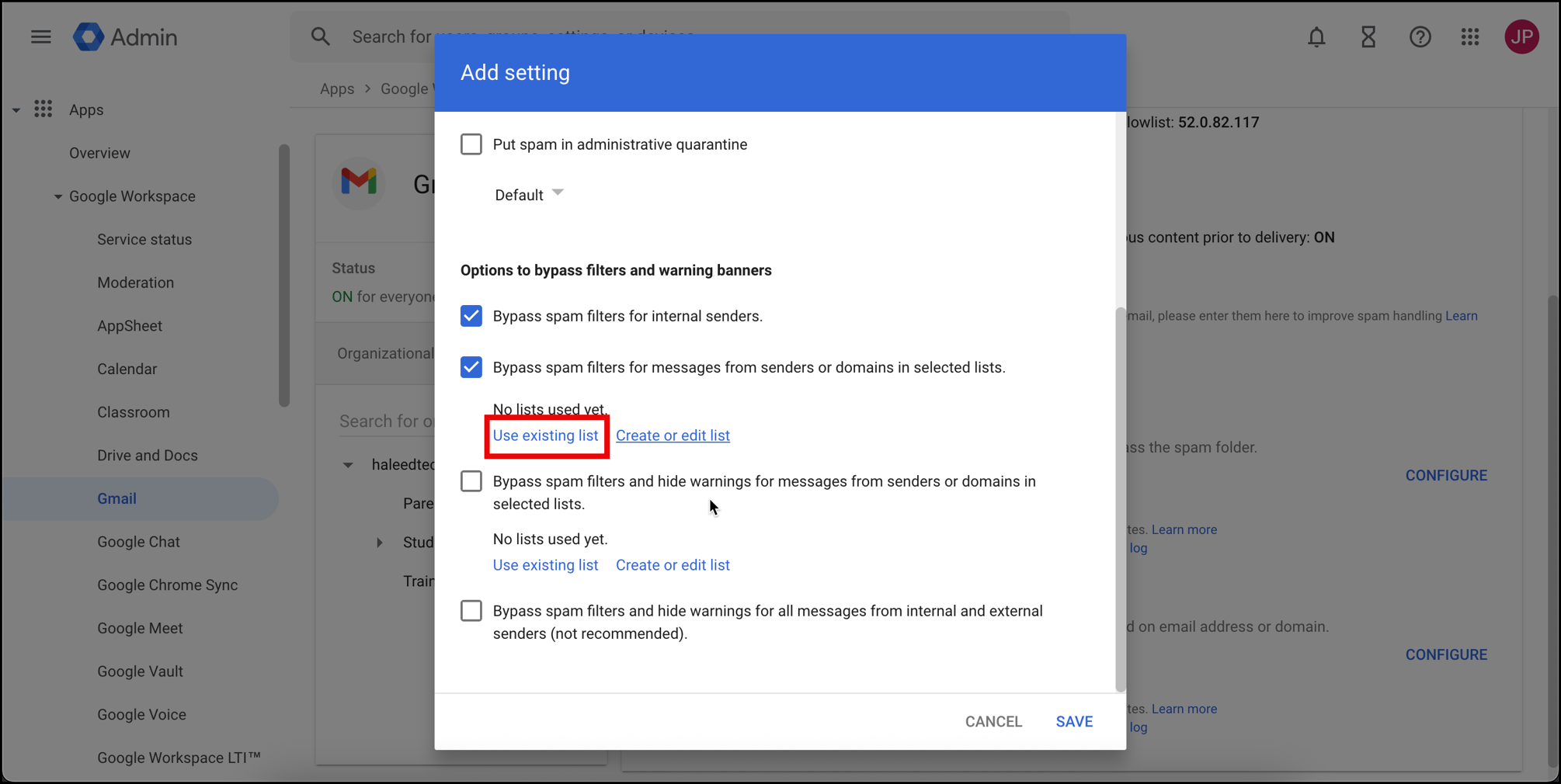 Creating the Allowlist in the Google Admin Console