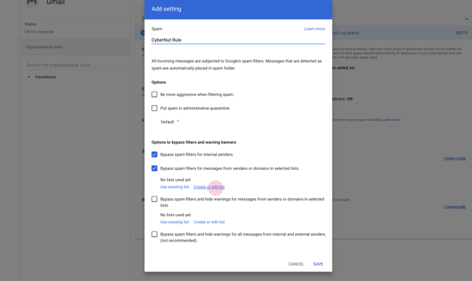 Whitelisting in Google Admin